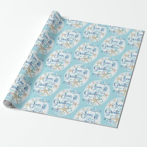 Coastal Beach Christmas SEAS & GREETINGS Wrapping Paper | Zazzle