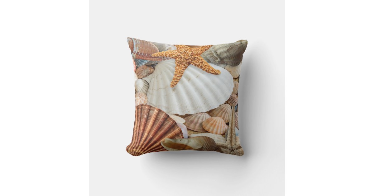 Coastal Beach House Shells Pillow | Zazzle