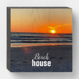 Coastal Beach House Sunset Photo Wooden Box Sign | Zazzle