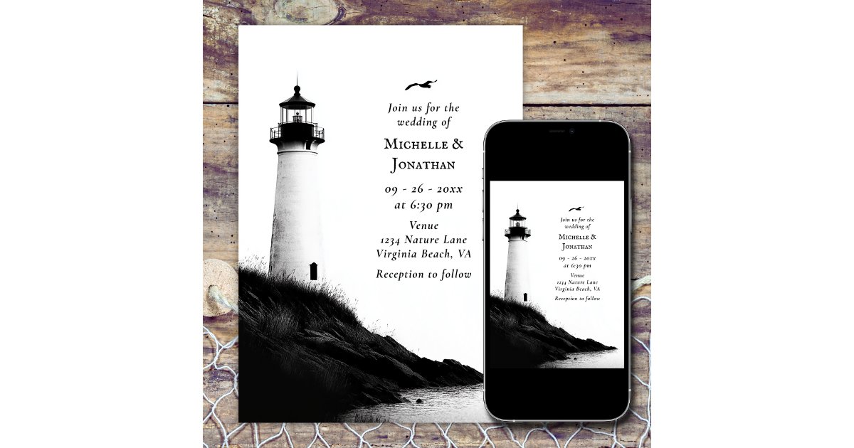 Coastal Beach Nautical Lighthouse Wedding Invitation | Zazzle