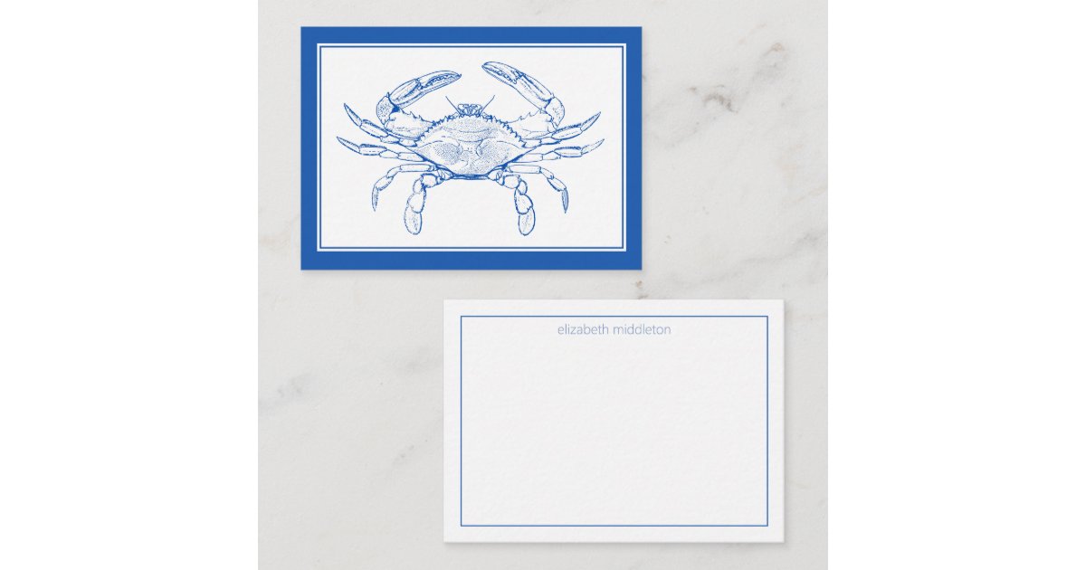 Coastal Beach Ocean Blue Crab Personalized Note Card | Zazzle