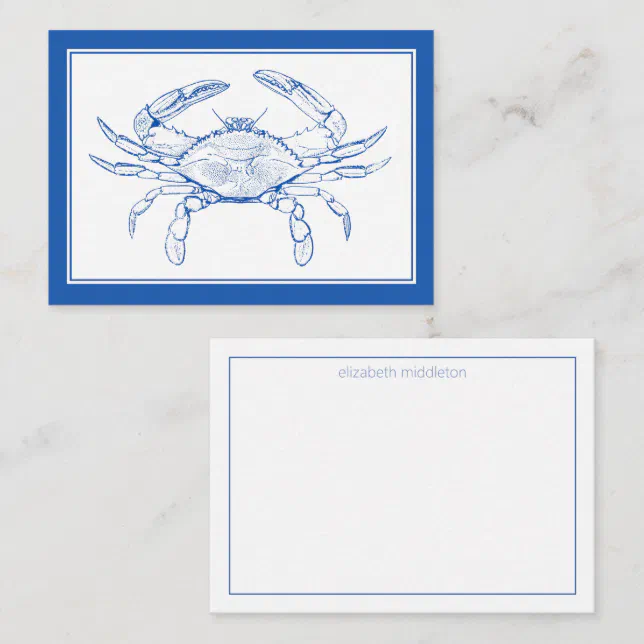Coastal Beach Ocean Blue Crab Personalized Note Card | Zazzle