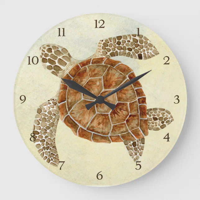 Coastal Beach Ocean Seashore Collage Sea Turtle Large Clock | Zazzle