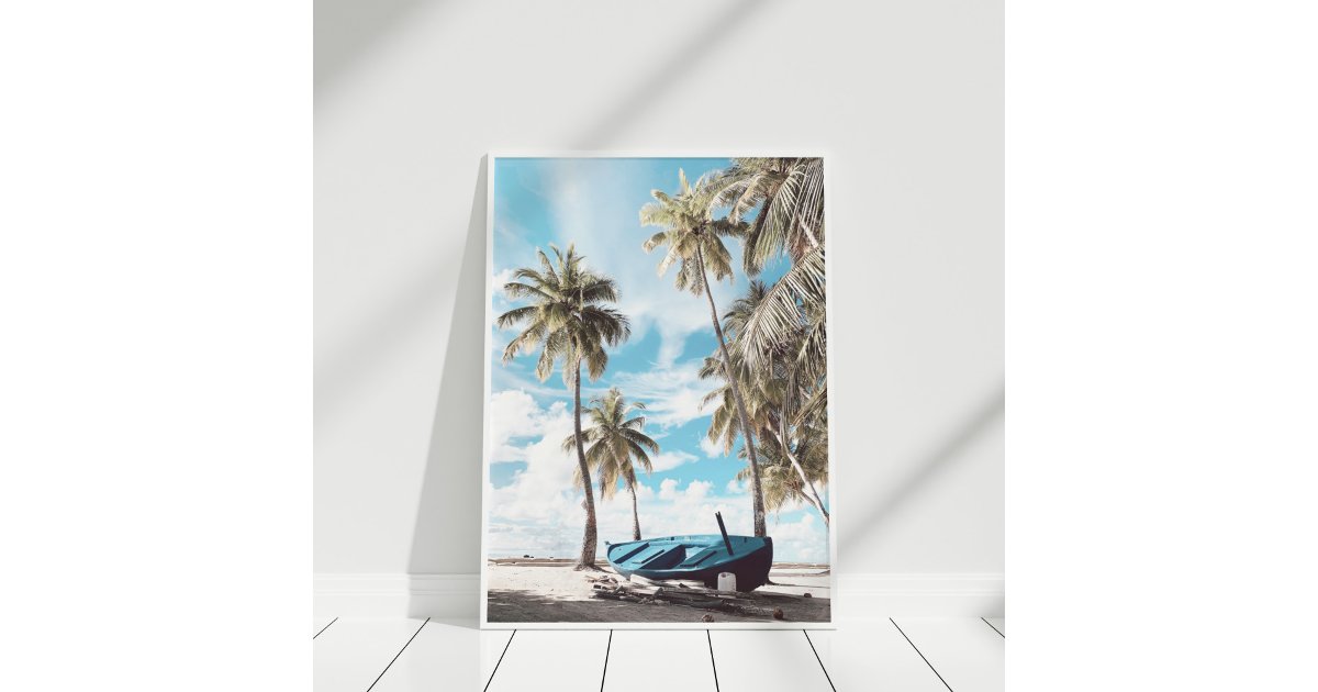 Coastal Beach Palm Trees Boat Poster | Zazzle
