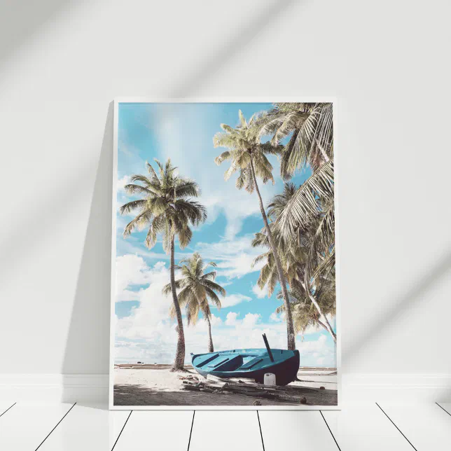 Coastal Beach Palm Trees Boat Poster | Zazzle