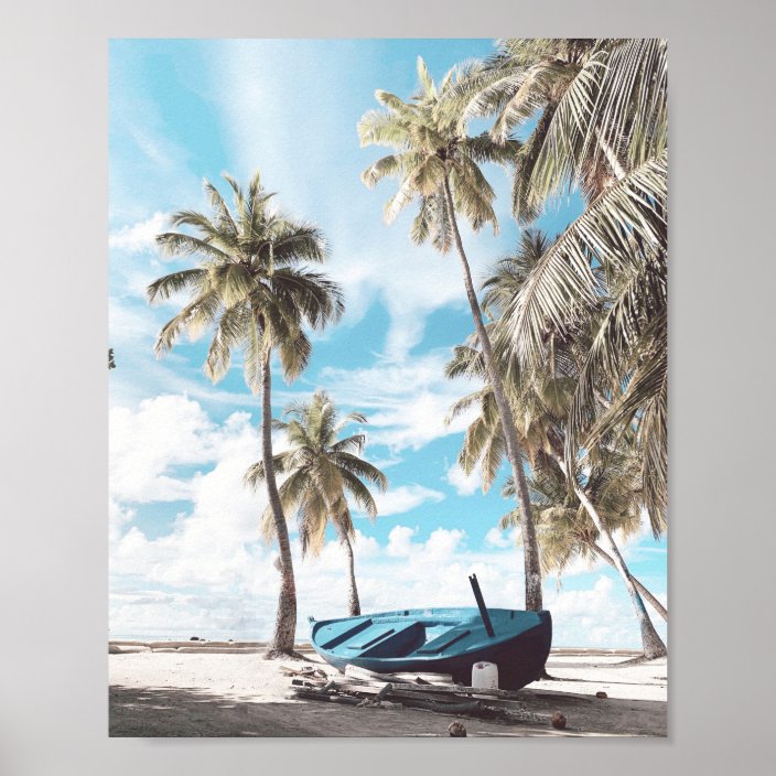 Coastal Beach Palm Trees Boat Poster | Zazzle.com