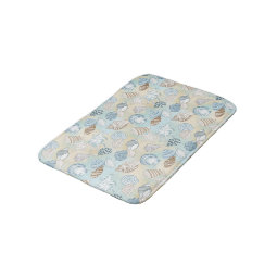 Coastal Beach Seashells Pattern Aqua Blue Sand Bath Mat | Zazzle