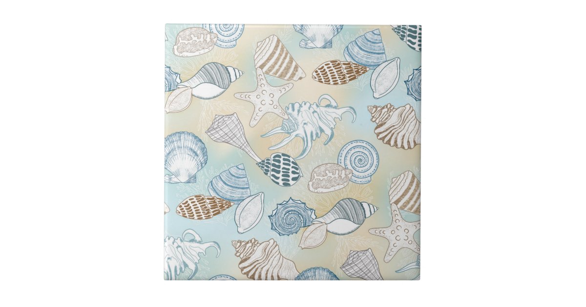 Coastal Beach Seashells Pattern Ceramic Tile | Zazzle