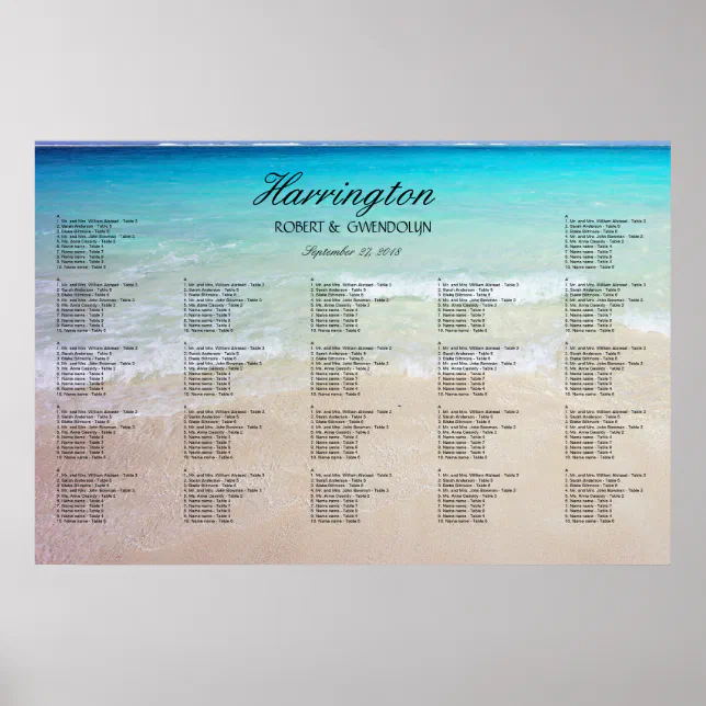 Coastal Beach Wedding Reception Seating Chart | Zazzle