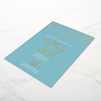 Coastal Blue and Gold Wedding Foil Invitation | Zazzle