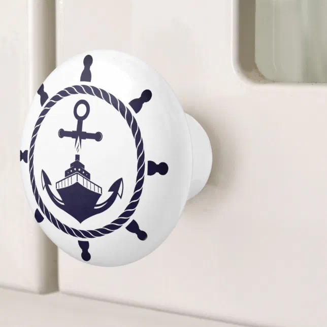 Coastal Blue Beach Yacht Boat Ship Helm Nautical Ceramic Knob | Zazzle