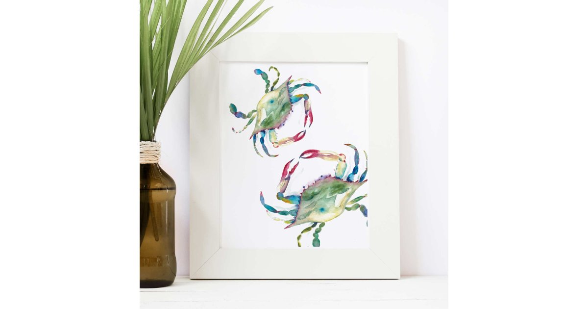 Coastal Blue Crab Beach House Watercolor Poster | Zazzle