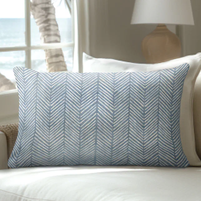 Coastal Blue Line Pattern Lumbar Pillow | Zazzle