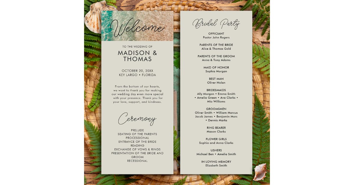 Coastal Blue Tropical Beach Destination Wedding Program | Zazzle
