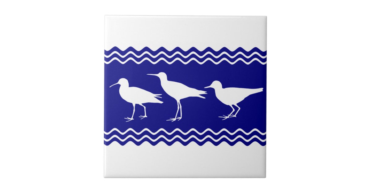 Coastal Blue White Sandpiper Birds Pattern Ceramic Tile | Zazzle