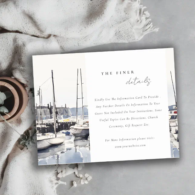 Coastal Boats at Harbor Seascape Wedding Details Enclosure Card | Zazzle