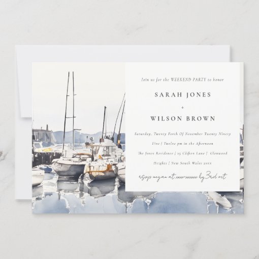 Coastal Boats at Harbor Seascape Weekend Party Invitation | Zazzle