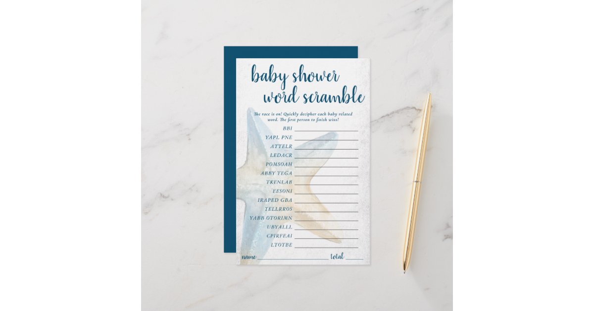 Coastal Chic | Blue Starfish Word Scramble Game | Zazzle