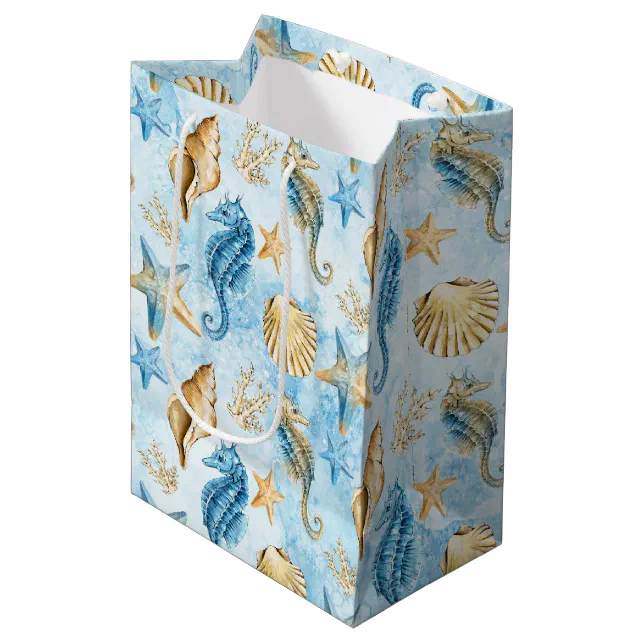 Coastal Chic | Modern Blue and Gold Under the Sea Medium Gift Bag | Zazzle