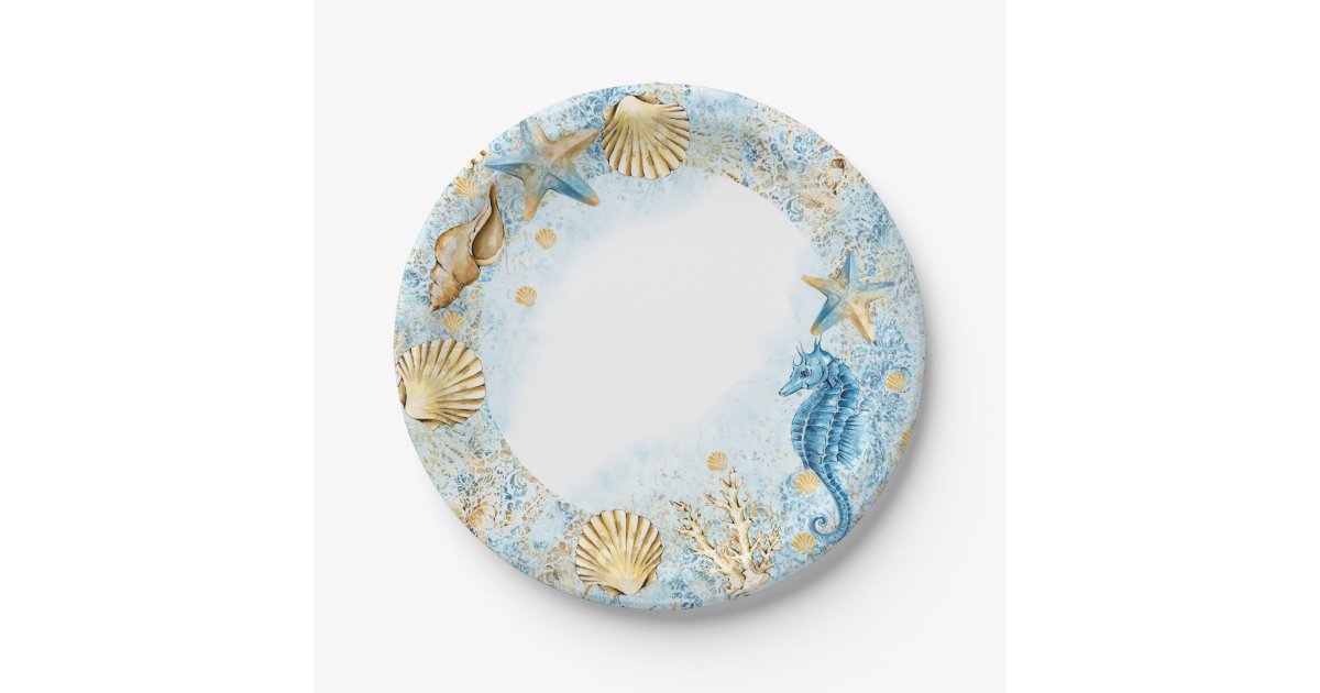Coastal Chic | Modern Blue and Gold Under the Sea Paper Plates | Zazzle