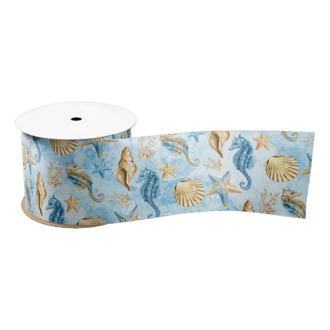 Coastal Chic | Modern Blue and Gold Under the Sea Satin Ribbon | Zazzle