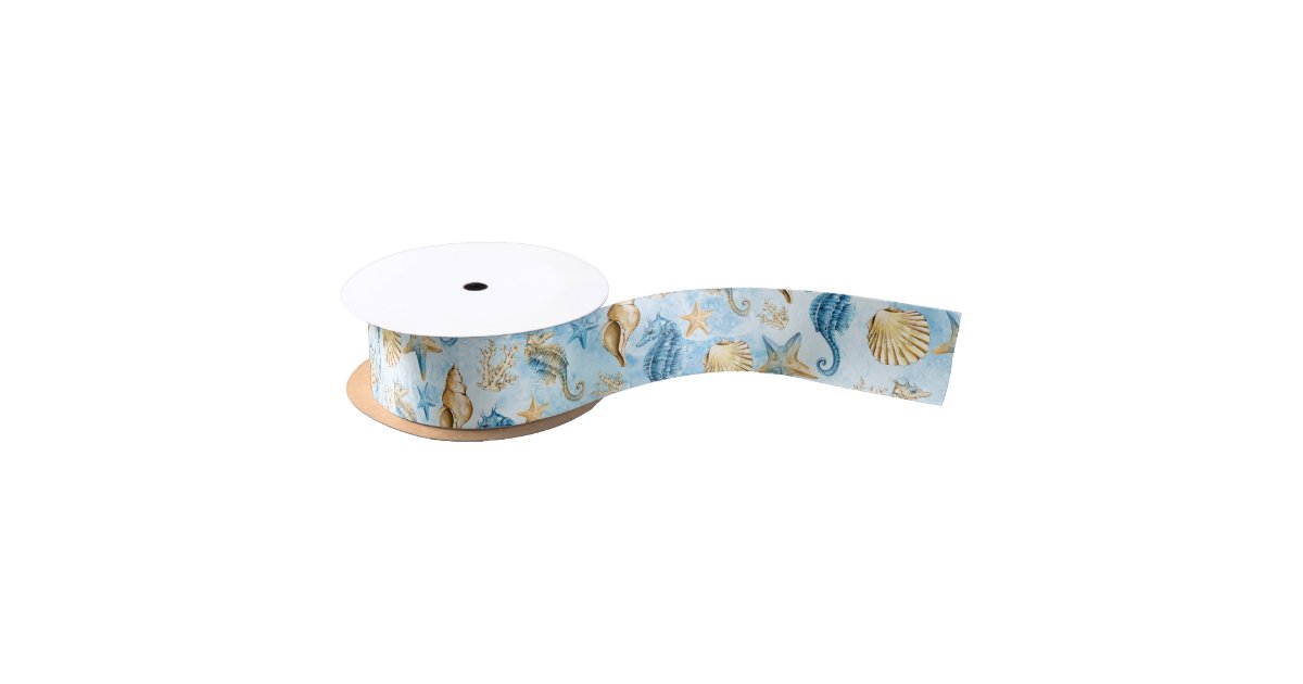 Coastal Chic | Modern Blue and Gold Under the Sea Satin Ribbon | Zazzle