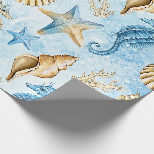 Coastal Chic | Modern Blue and Gold Under the Sea Wrapping Paper | Zazzle