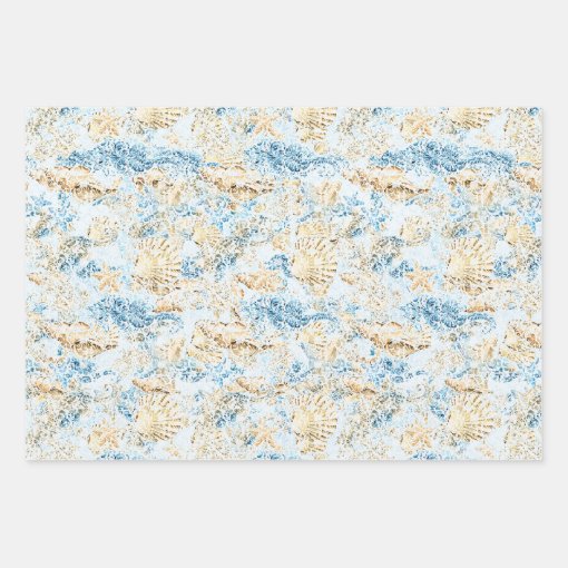 Coastal Chic | Modern Blue and Gold Under the Sea Wrapping Paper Sheets ...