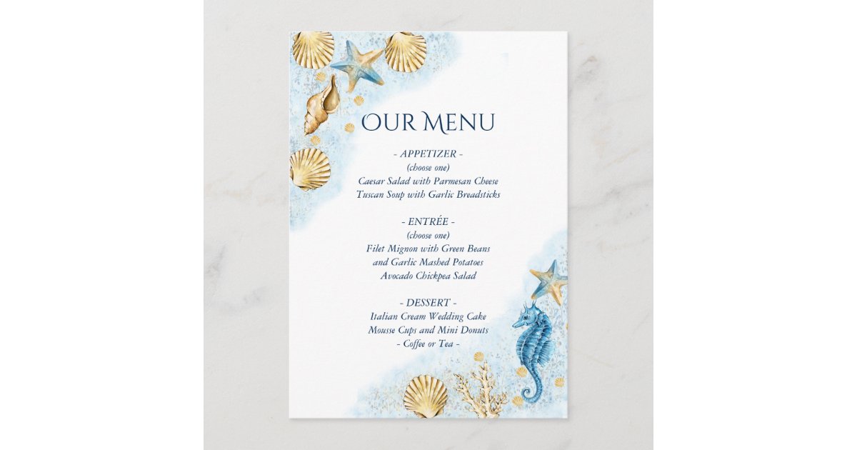 Coastal Chic | Modern Coral Reef Wedding Menu | Zazzle.com