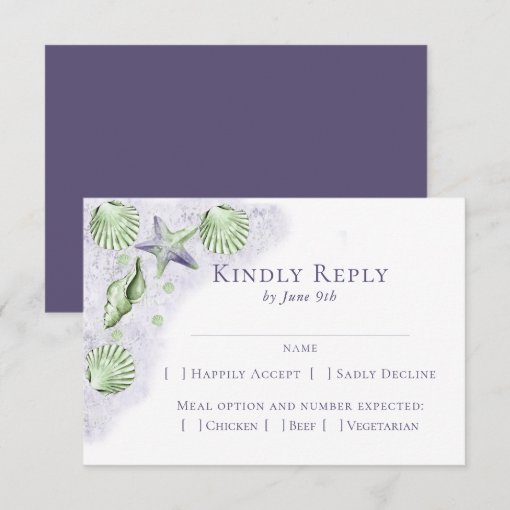 Coastal Chic | Purple and Lime Green Entree Choice RSVP Card | Zazzle
