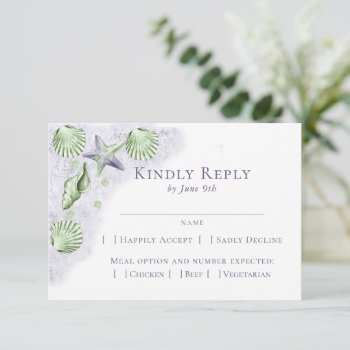 Coastal Chic | Purple and Lime Green Entree Choice RSVP Card | Zazzle