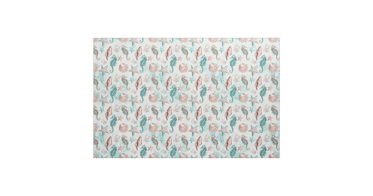 Coastal Chic | Teal Green and Coral Reef Fabric | Zazzle