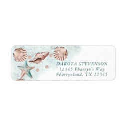 Coastal Chic | Teal Green and Coral Reef Party Label | Zazzle