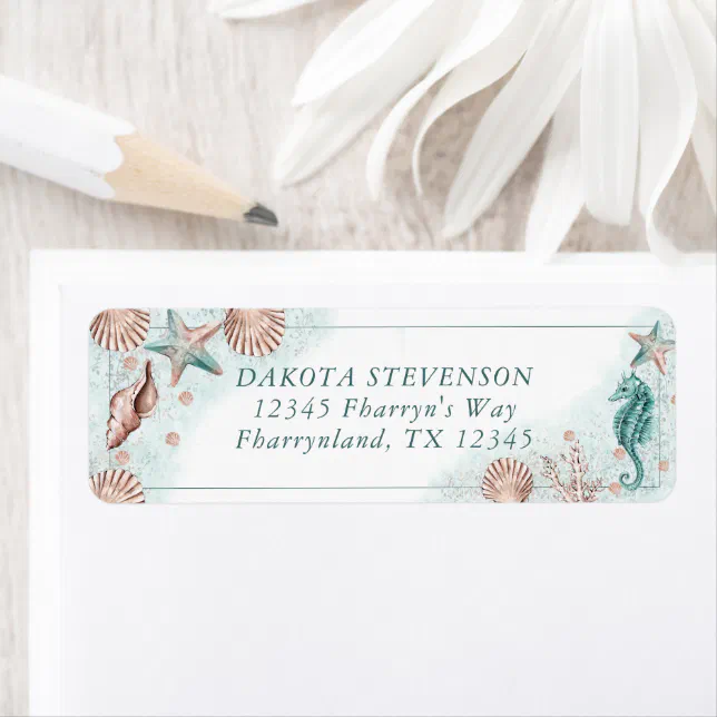 Coastal Chic | Teal Green and Coral Return Address Label | Zazzle