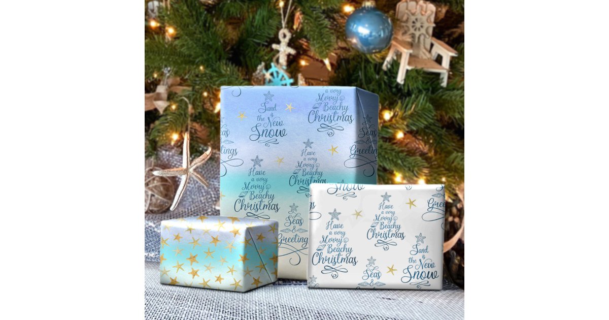 Coastal Christmas Beach Holiday Sayings Wrapping Paper Sheets | Zazzle