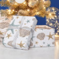 Coastal Christmas Beach Seashells Starfish Holiday Wrapping Paper | Zazzle