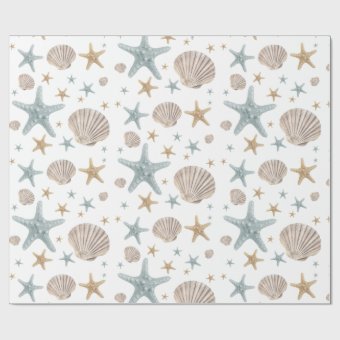 Coastal Christmas Beach Seashells Starfish Holiday Wrapping Paper | Zazzle