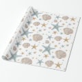 Coastal Christmas Beach Seashells Starfish Holiday Wrapping Paper | Zazzle