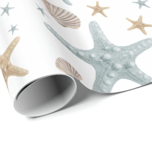 Coastal Christmas Beach Seashells Starfish Holiday Wrapping Paper | Zazzle