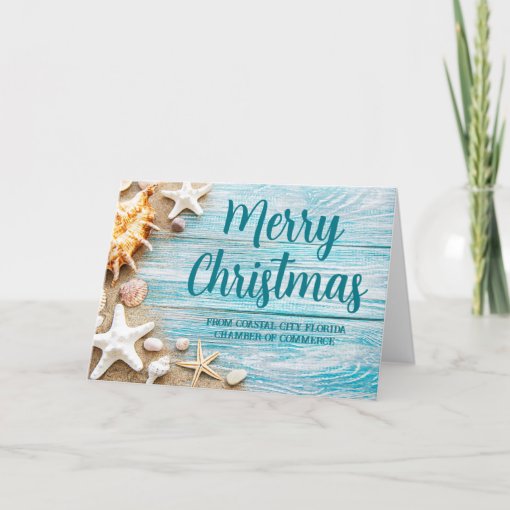 Coastal Christmas Custom Beach Company Seashell Holiday Card | Zazzle