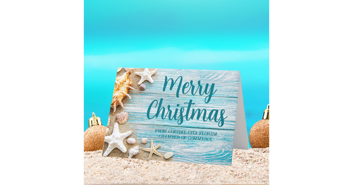 Coastal Christmas Custom Beach Company Seashell Holiday Card | Zazzle