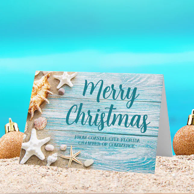 Coastal Christmas Custom Beach Company Seashell Holiday Card | Zazzle