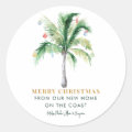 Coastal Christmas Palm Tree Moving Announcement Classic Round Sticker ...