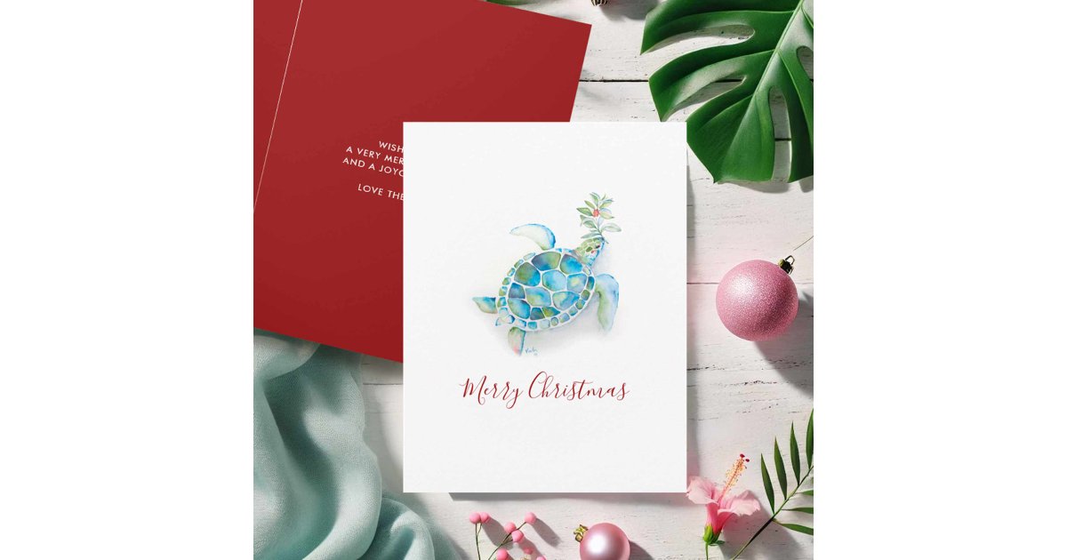 Coastal Christmas Sea Turtle Watercolor Holiday Card | Zazzle