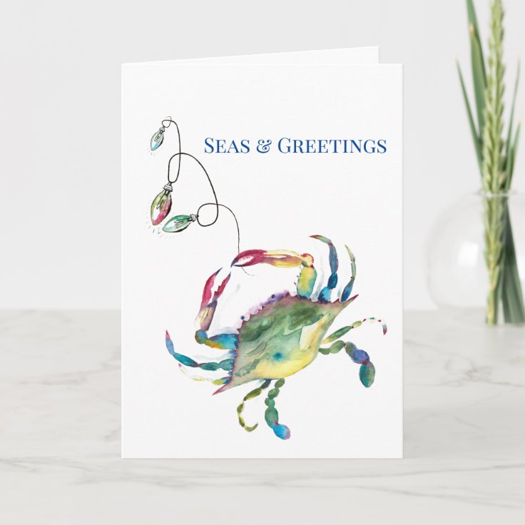 Coastal Christmas Seas and Greetings Watercolor Card | Zazzle