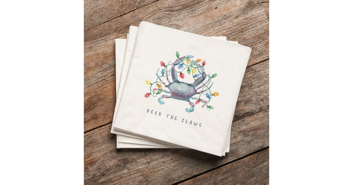 Coastal Crab “Deck the Claws” Holiday Napkins | Zazzle