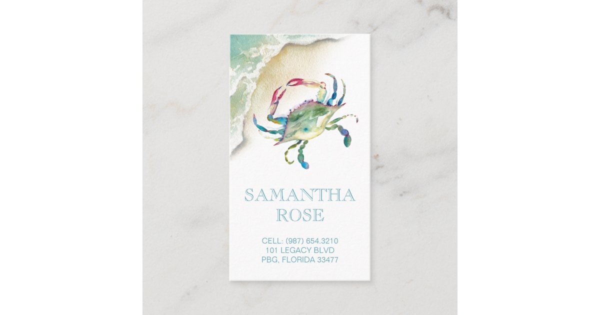 Coastal Crab Watercolor Beach Business Card | Zazzle