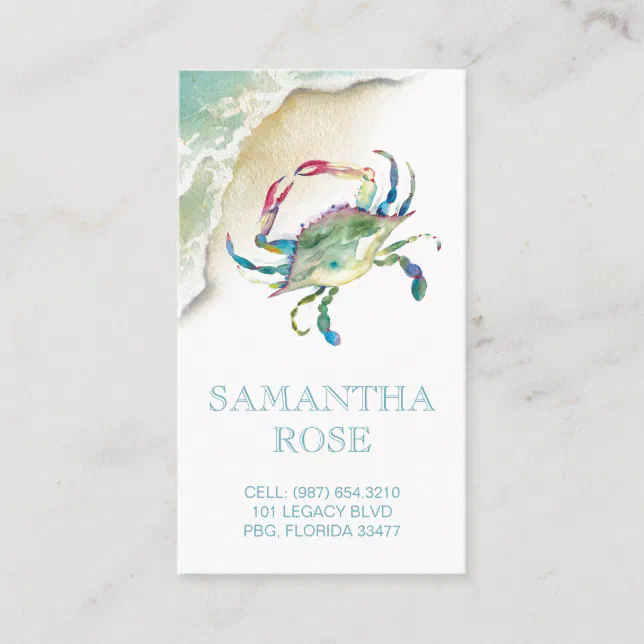 Coastal Crab Watercolor Beach Business Card | Zazzle