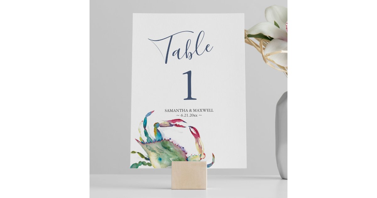 Coastal Crab Wedding Table Number | Zazzle