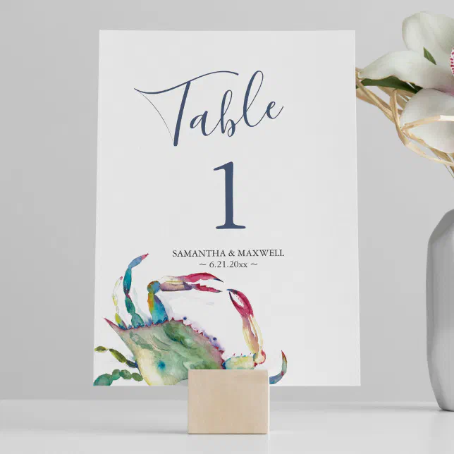 Coastal Crab Wedding Table Number | Zazzle